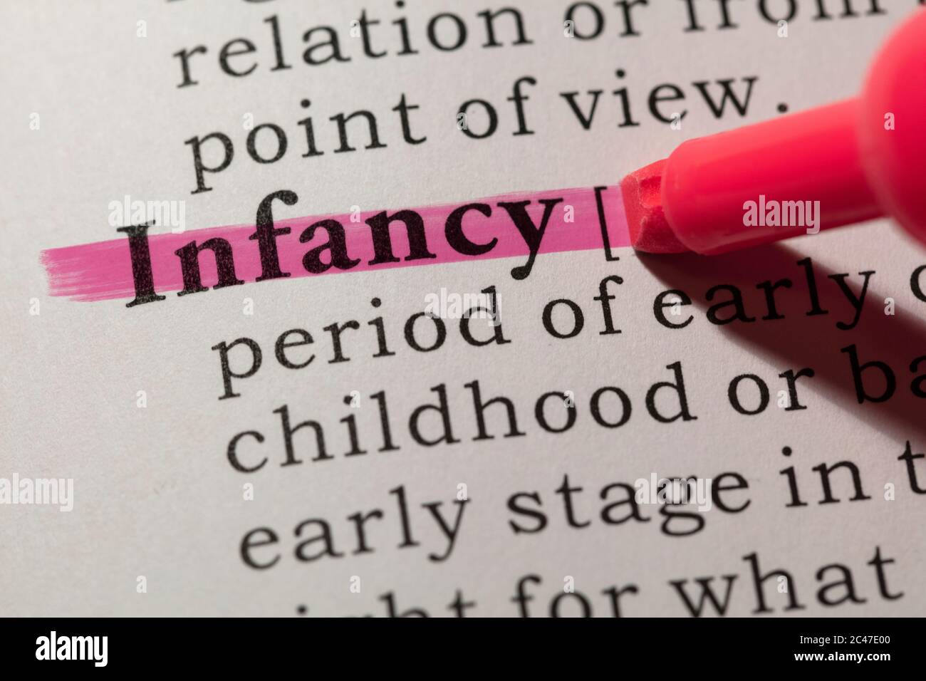 Fake Dictionary, Dictionary definition of word infancy Stock Photo - Alamy
