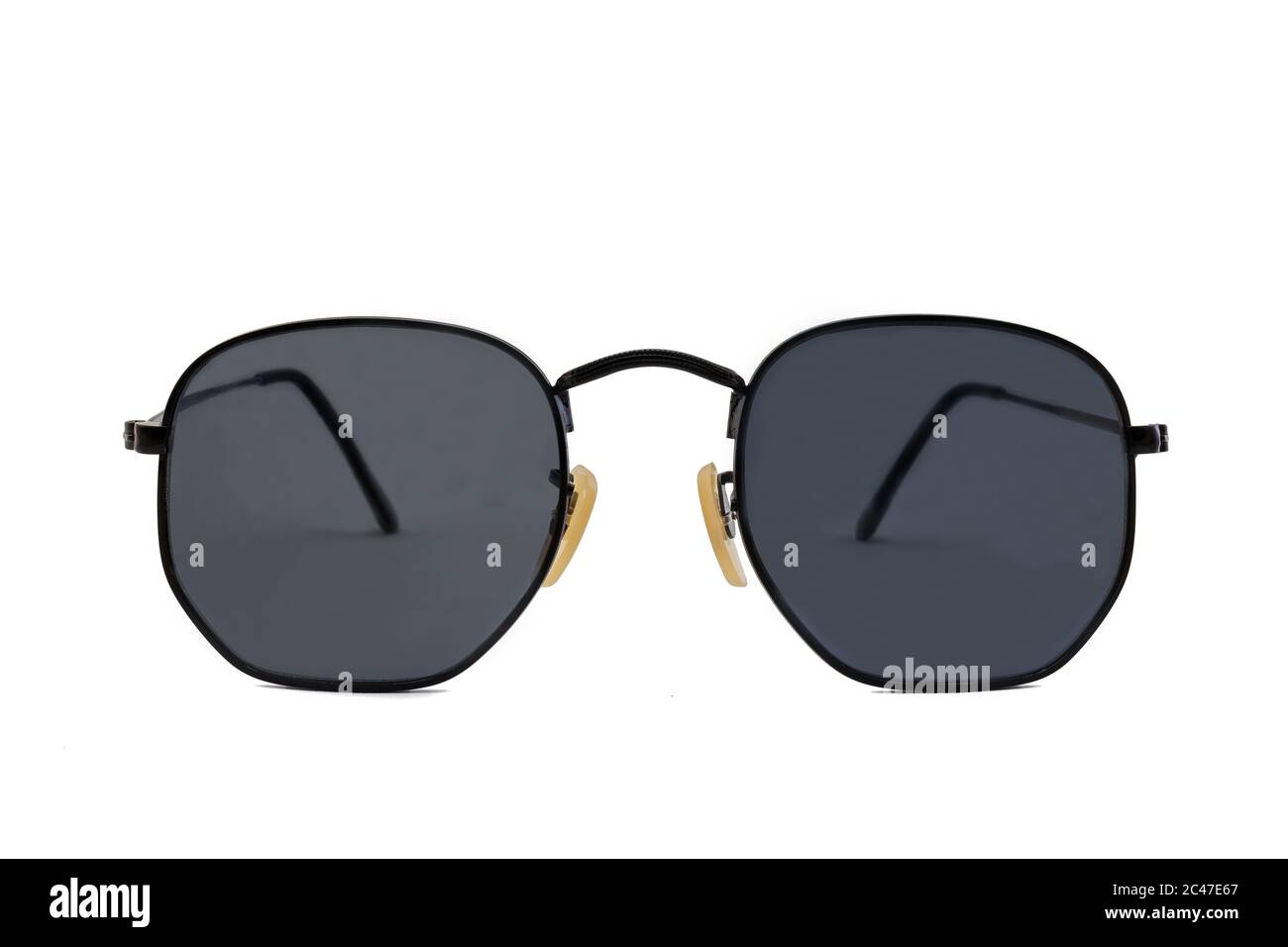 Black rectangular sunglasses with round bottom matte lenses and thin ...
