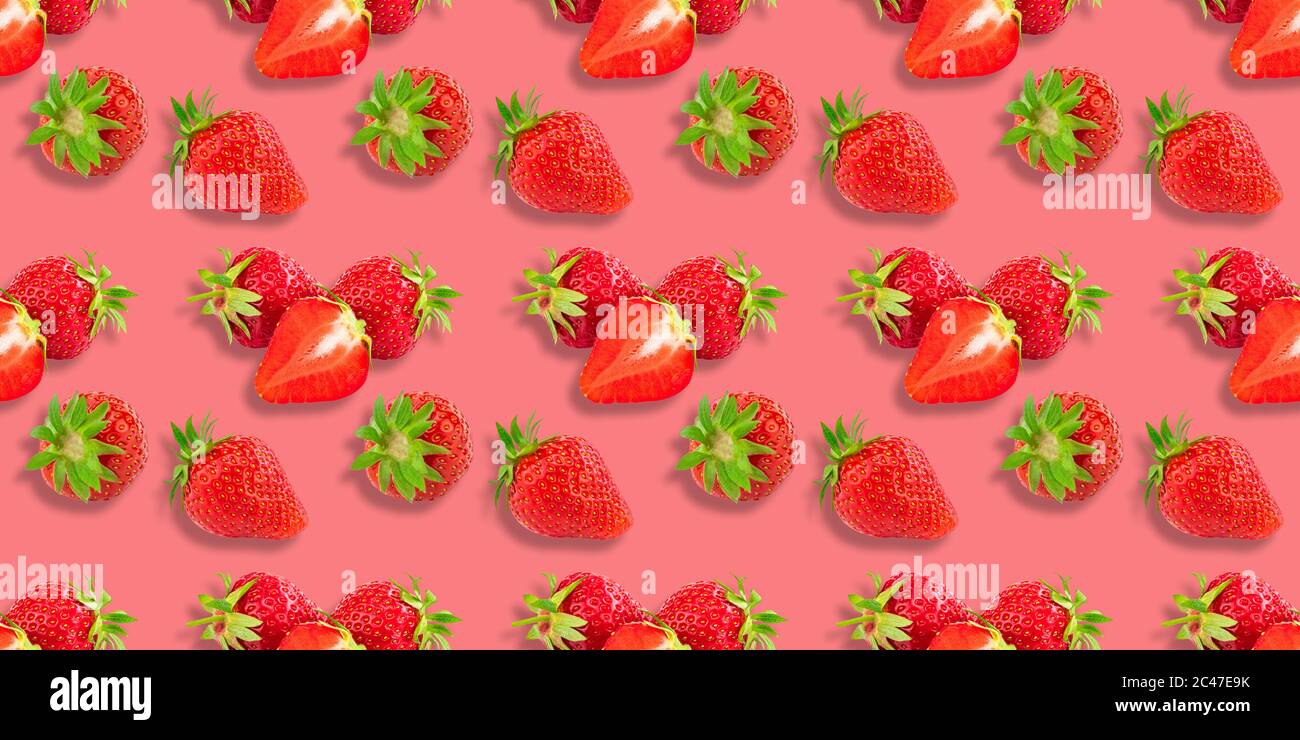 Colorful pattern of strawberries on pink background. Top view. Seamless ...