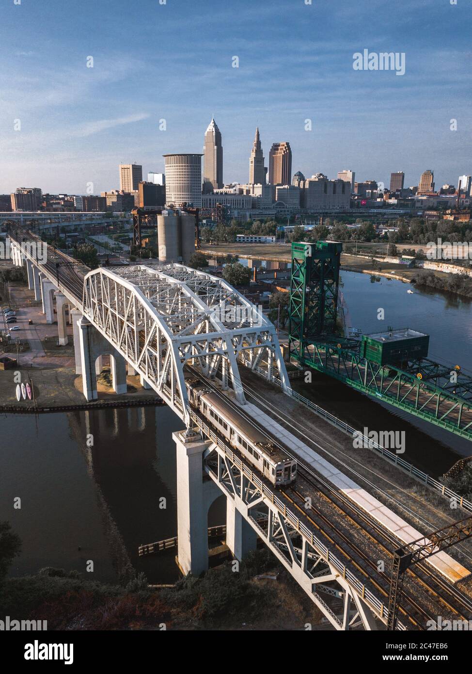 CLEVELAND OHIO SKYLINE FROM AERIAL VIEW Stock Photo - Alamy