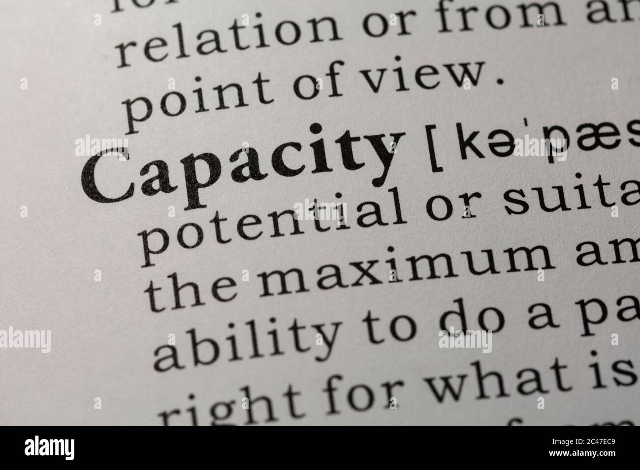 Fake Dictionary, Dictionary definition of word capacity Stock Photo - Alamy