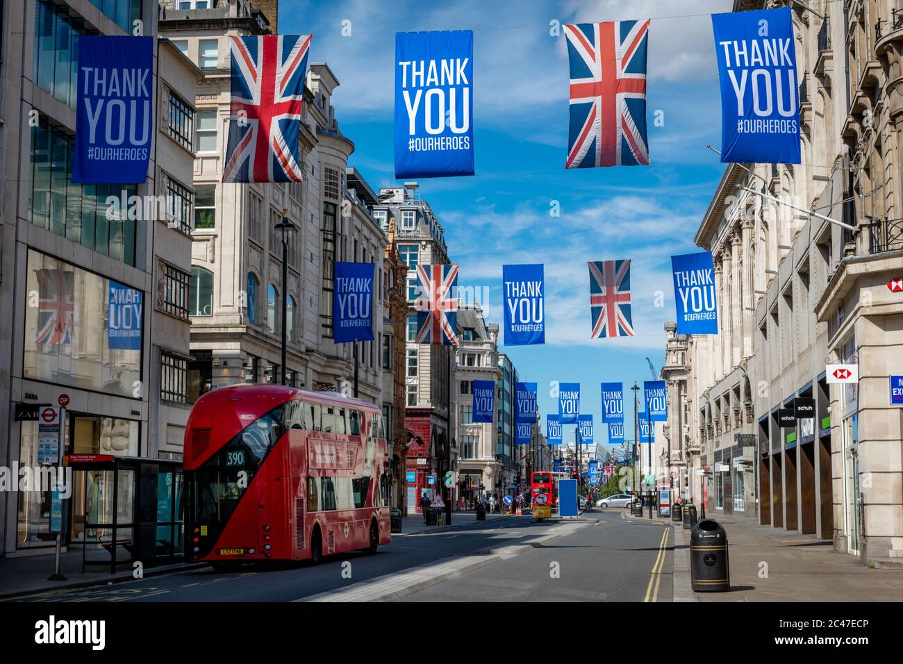 A view of London Oxford Street with overhead decorations of the Union ...