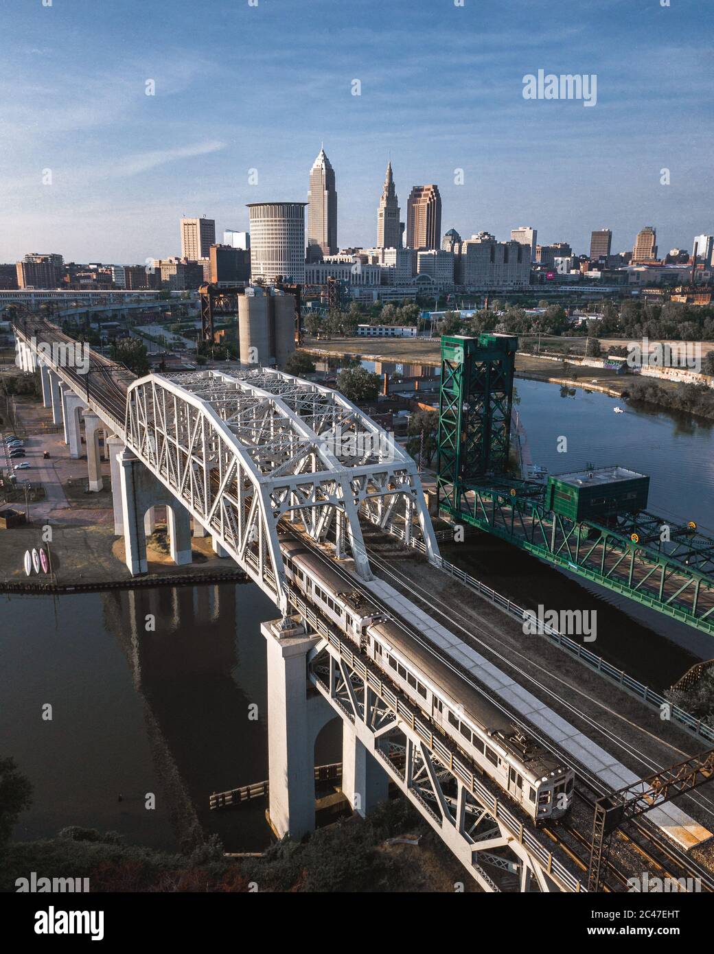 CLEVELAND OHIO SKYLINE FROM AERIAL VIEW Stock Photo - Alamy