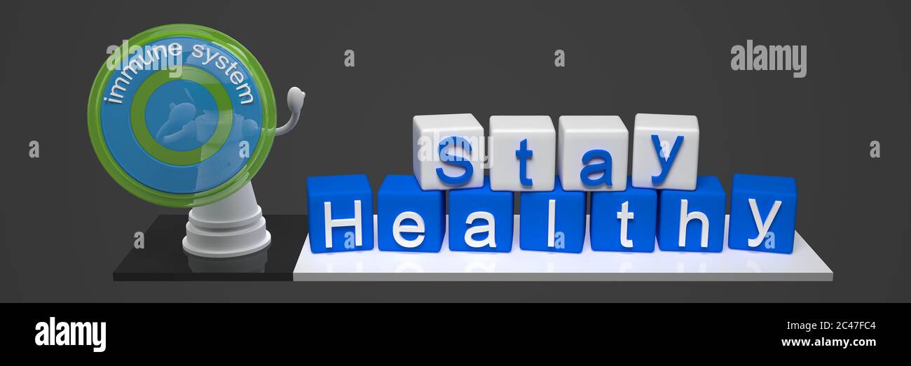 stay healthy word cube with chess figure and immune system shield Stock ...