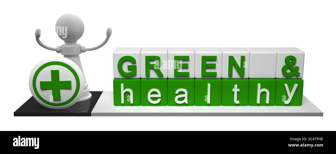 Green and healthy cubes with healthy symbol Stock Photo - Alamy