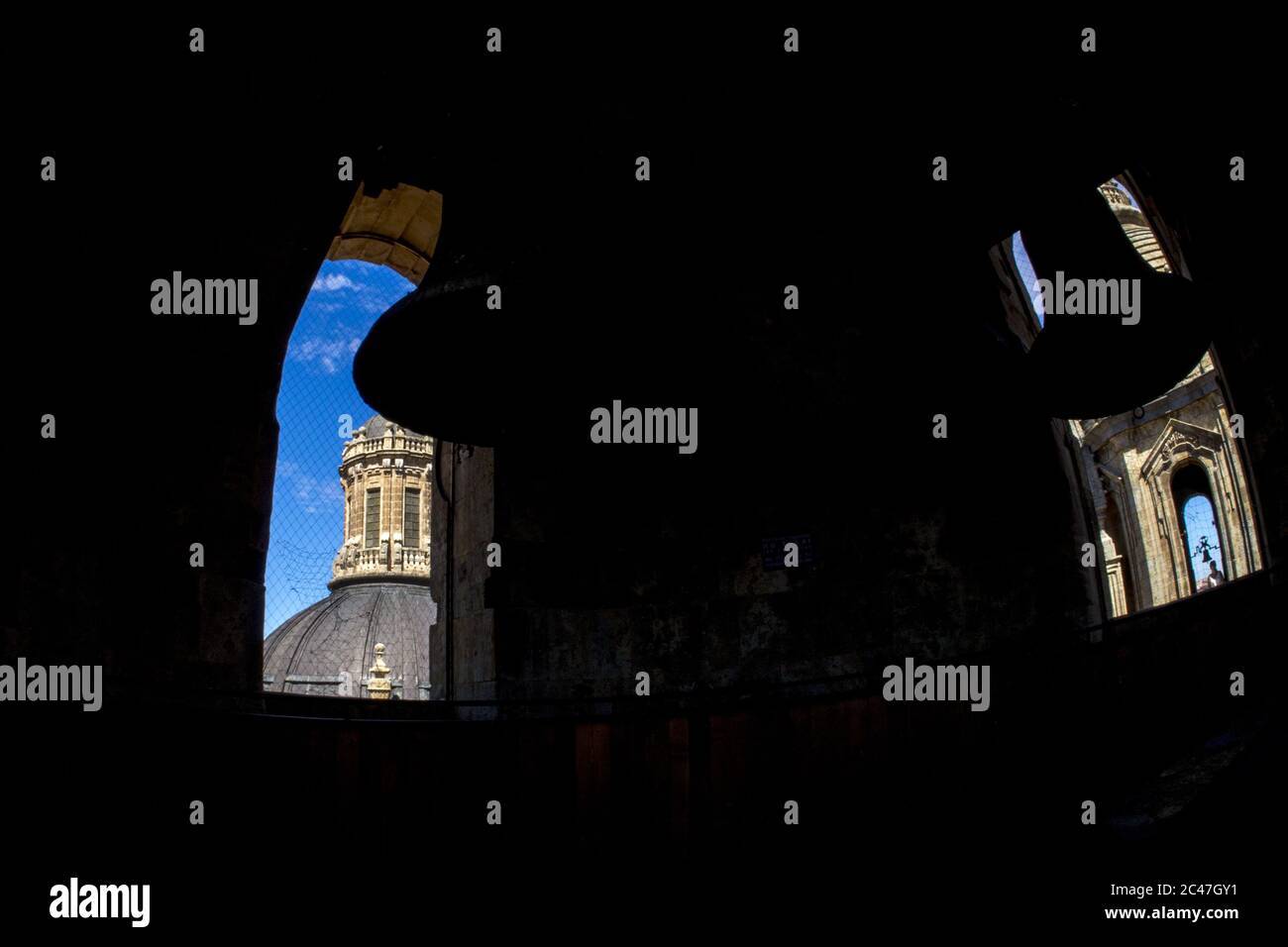 Shot inside of bell tower Stock Photo - Alamy