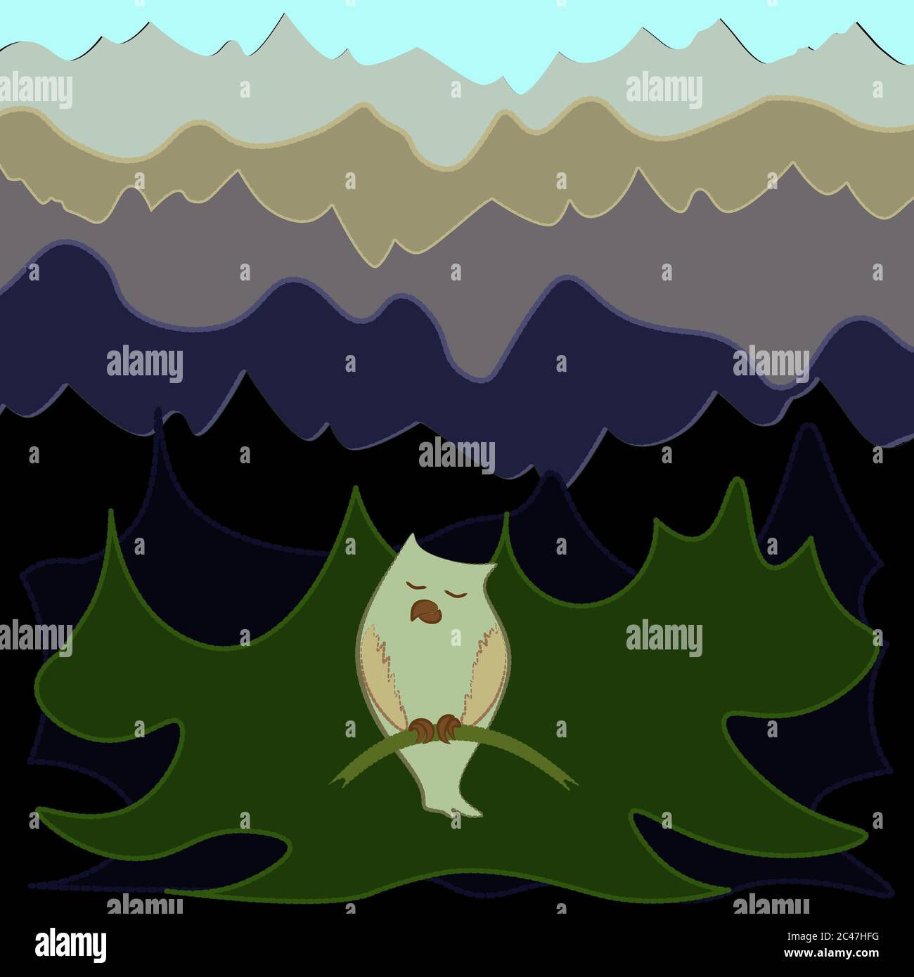 owl on a branch against the background of a forest doodle clipart for t ...