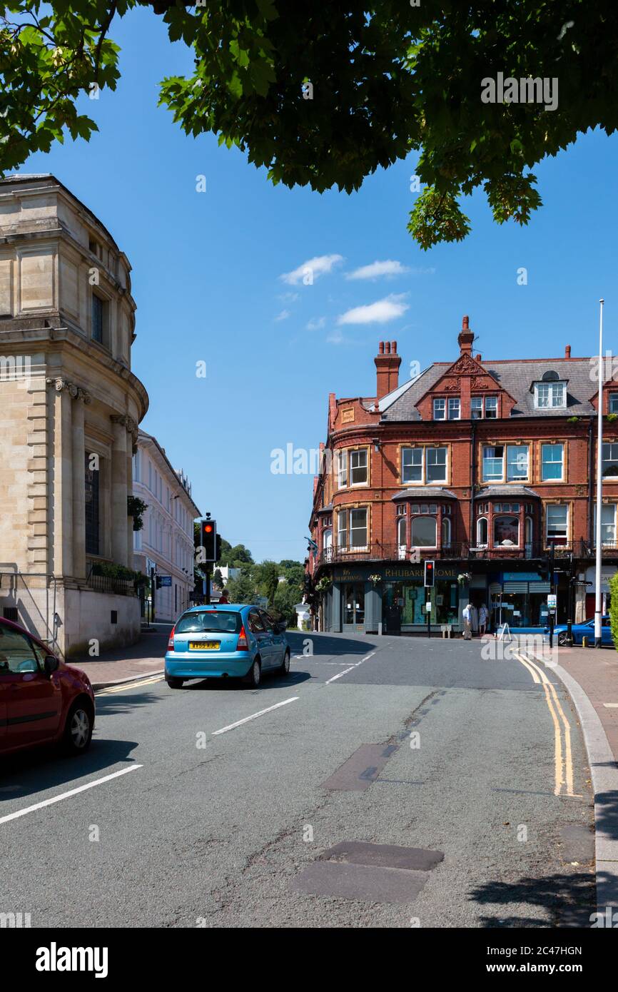 View of street in Great Malvern in summer 2020, Worcestershire, UK ...