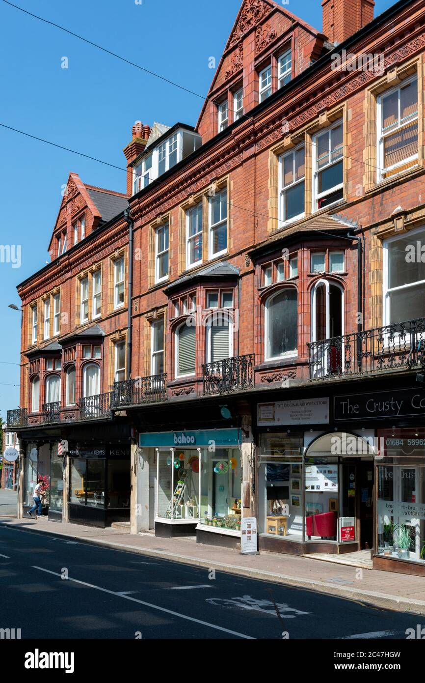 View of street in Great Malvern in summer 2020, Worcestershire, UK ...
