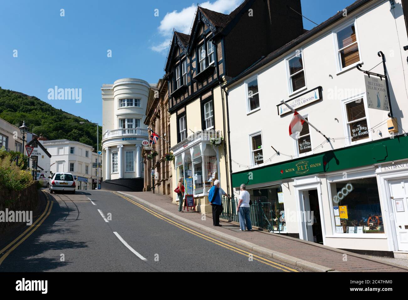 View of street in Great Malvern in summer 2020, Worcestershire, UK ...