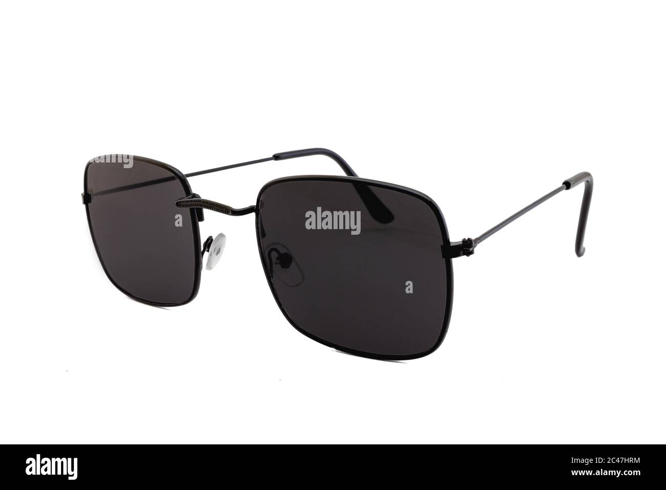 Black rectangular sunglasses with round bottom matte lenses and thin ...