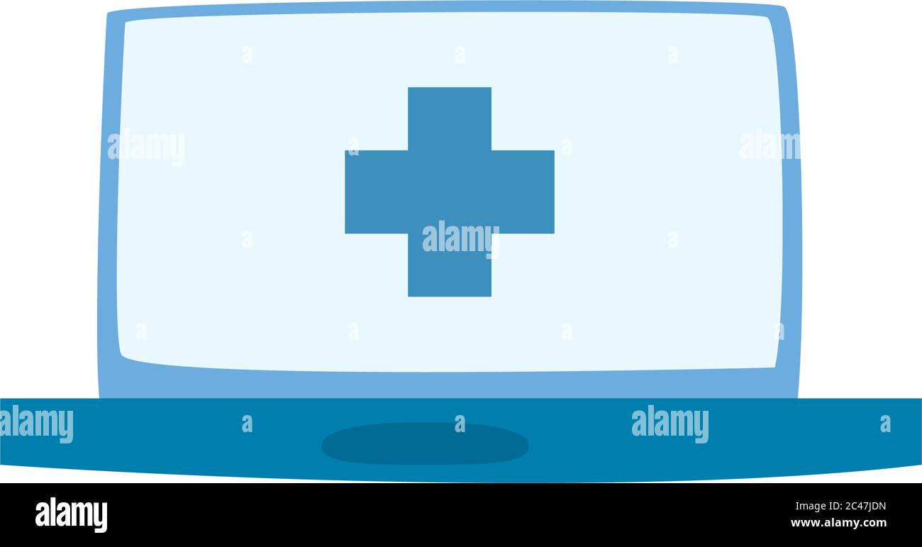 Cross inside laptop flat style icon design of Medical care health and ...