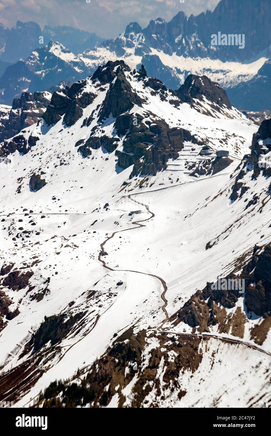 View of the Dolimites from Funivia-Seilbahn Sass Pordoi Cable Car and ...