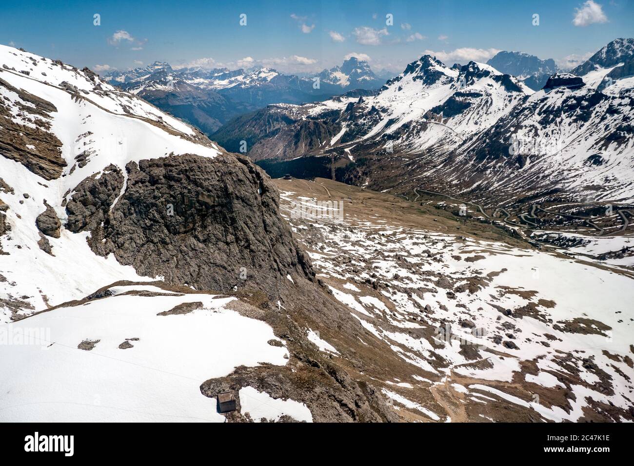 View of the Dolimites from Funivia-Seilbahn Sass Pordoi Cable Car and ...