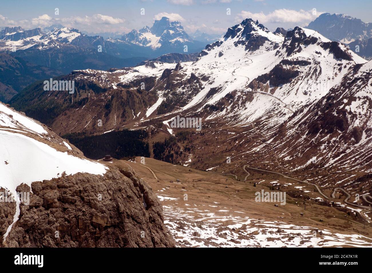 View of the Dolimites from Funivia-Seilbahn Sass Pordoi Cable Car and ...