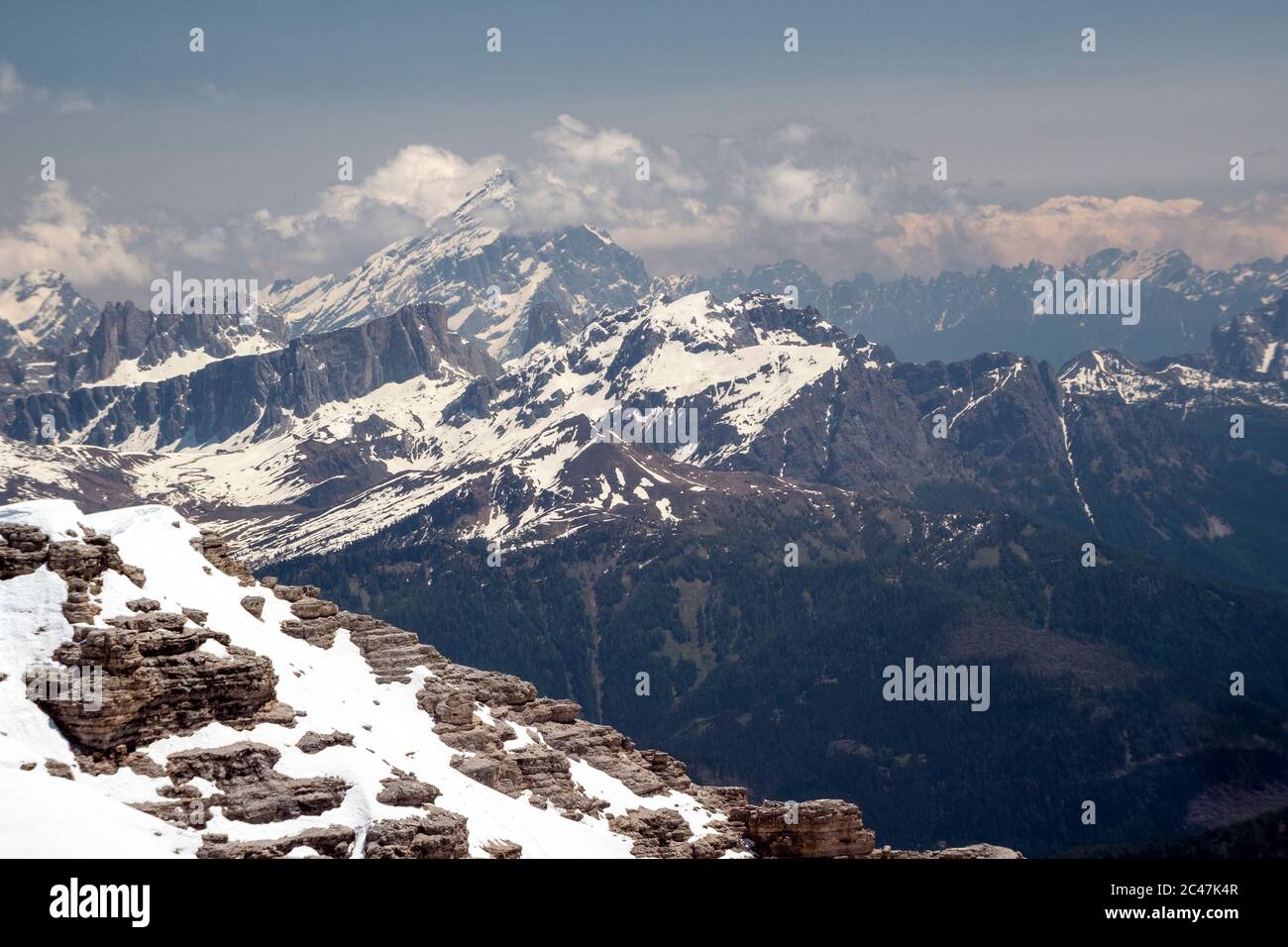 View of the Dolimites from Funivia-Seilbahn Sass Pordoi Cable Car and ...