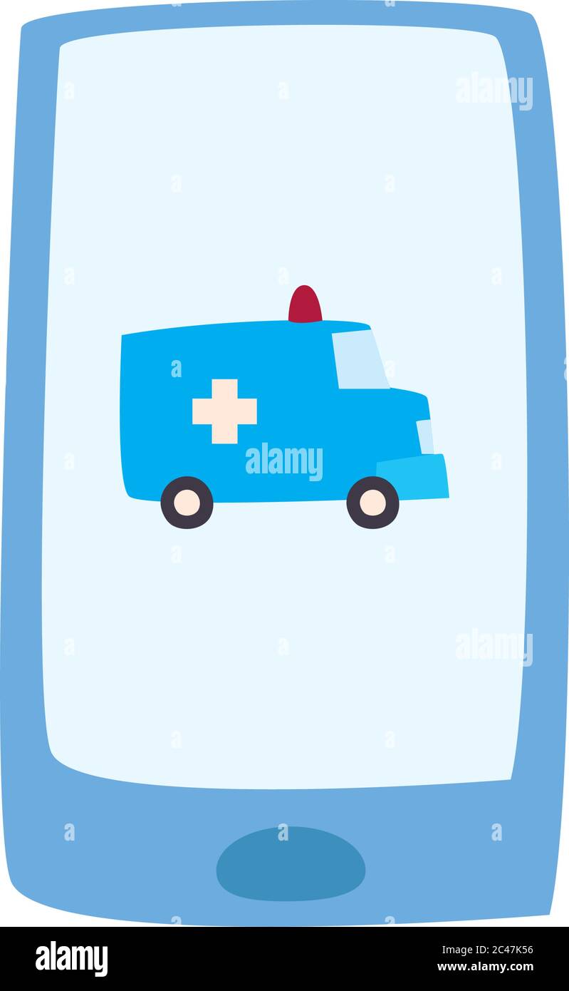 ambulance inside smartphone flat style icon design of Medical care ...