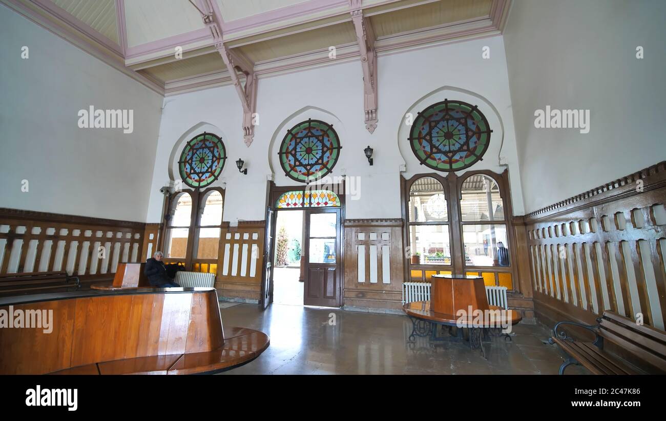 Istanbul, Turkey - January 8, 2020: Interior of the old train station ...