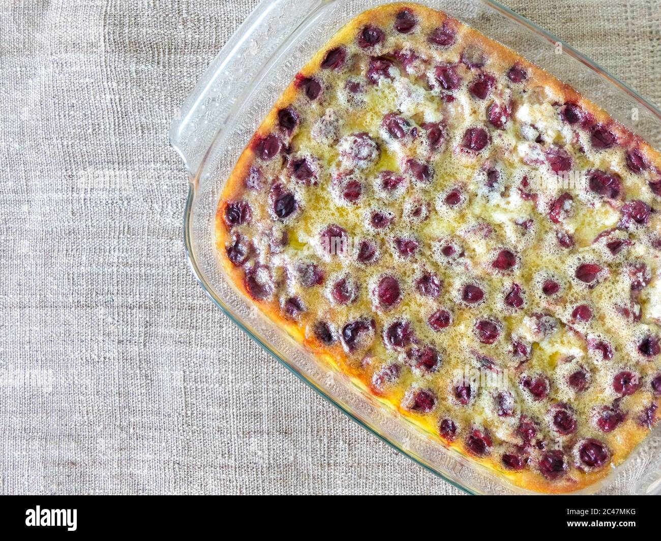 Homemade cherry clafoutis dessert. The clafoutis is a cake ...