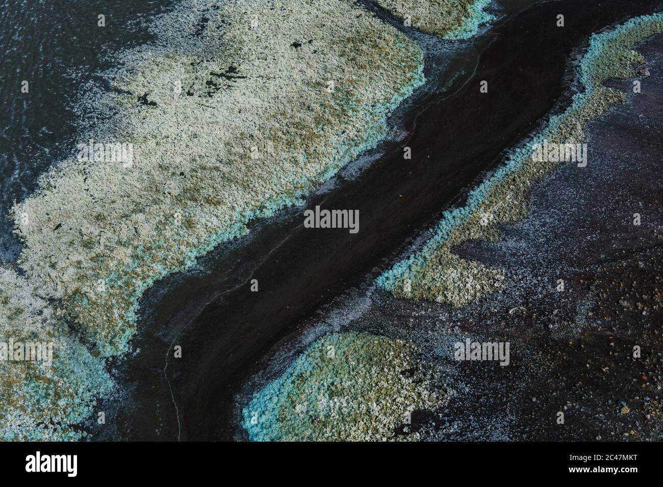Polluted water with copper sulphate at the sides in Rio Tinto mining ...