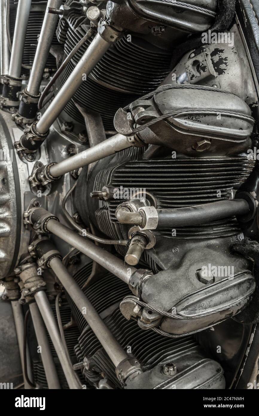 detail of a rotary engine of a historic plane Stock Photo - Alamy