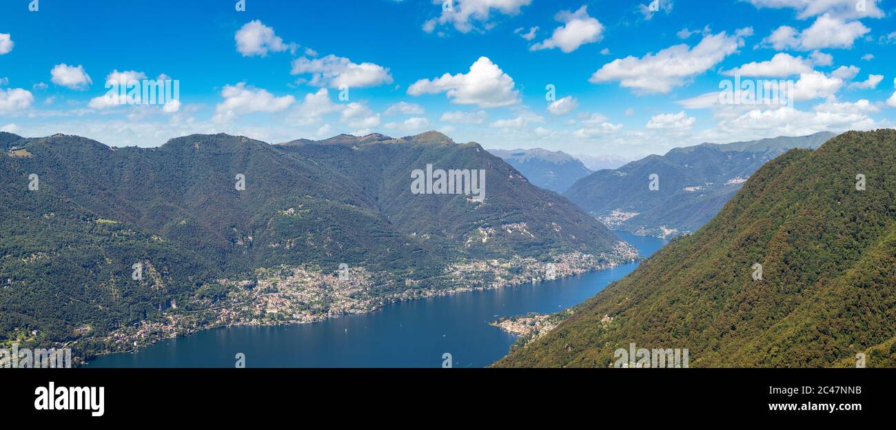 Panoramic aerial view of lake Como in Italy in a beautiful summer day ...