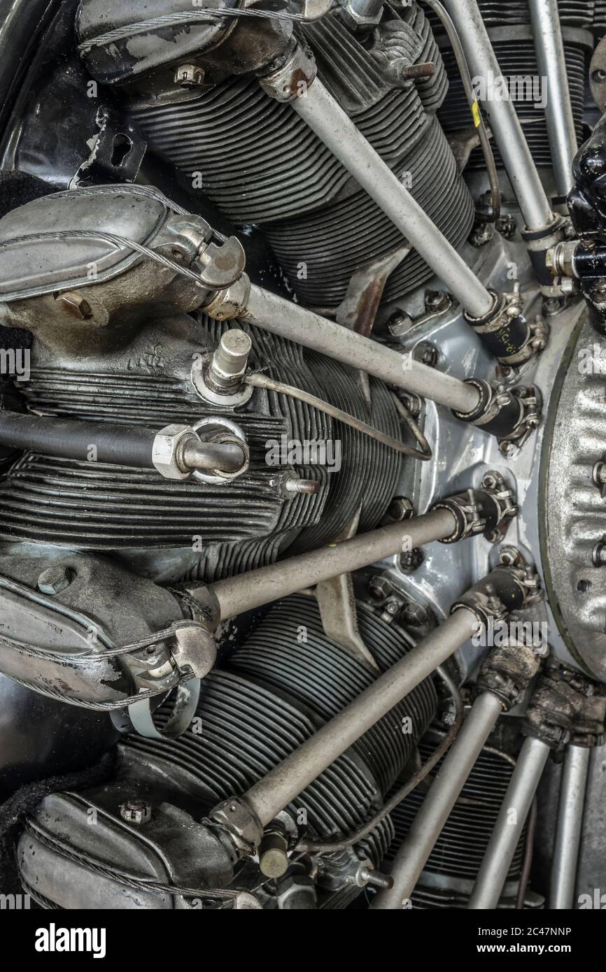 detail of a rotary engine of a historic plane Stock Photo - Alamy