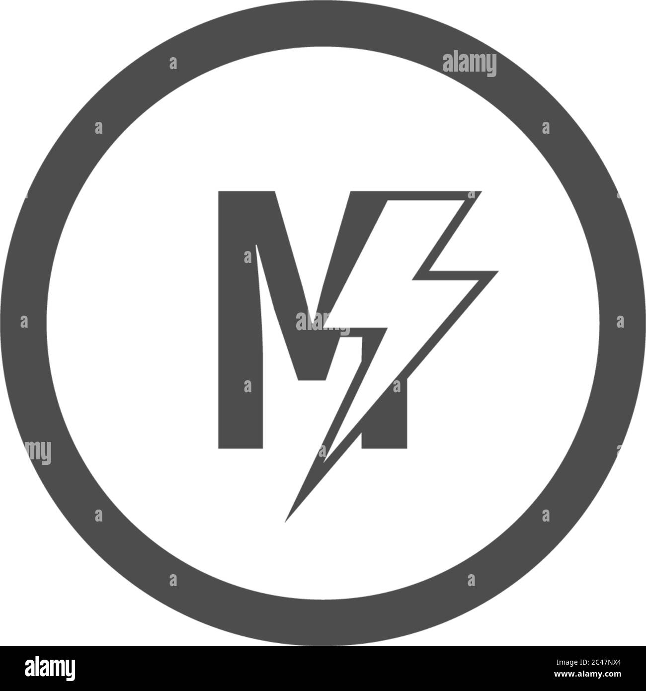 Letter M concept logo design, combination with lightning icon, in black ...