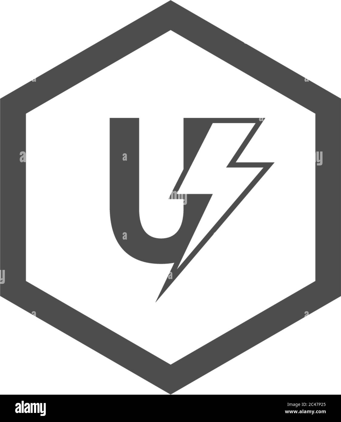 Letter U concept logo design, combination with lightning icon, in black ...