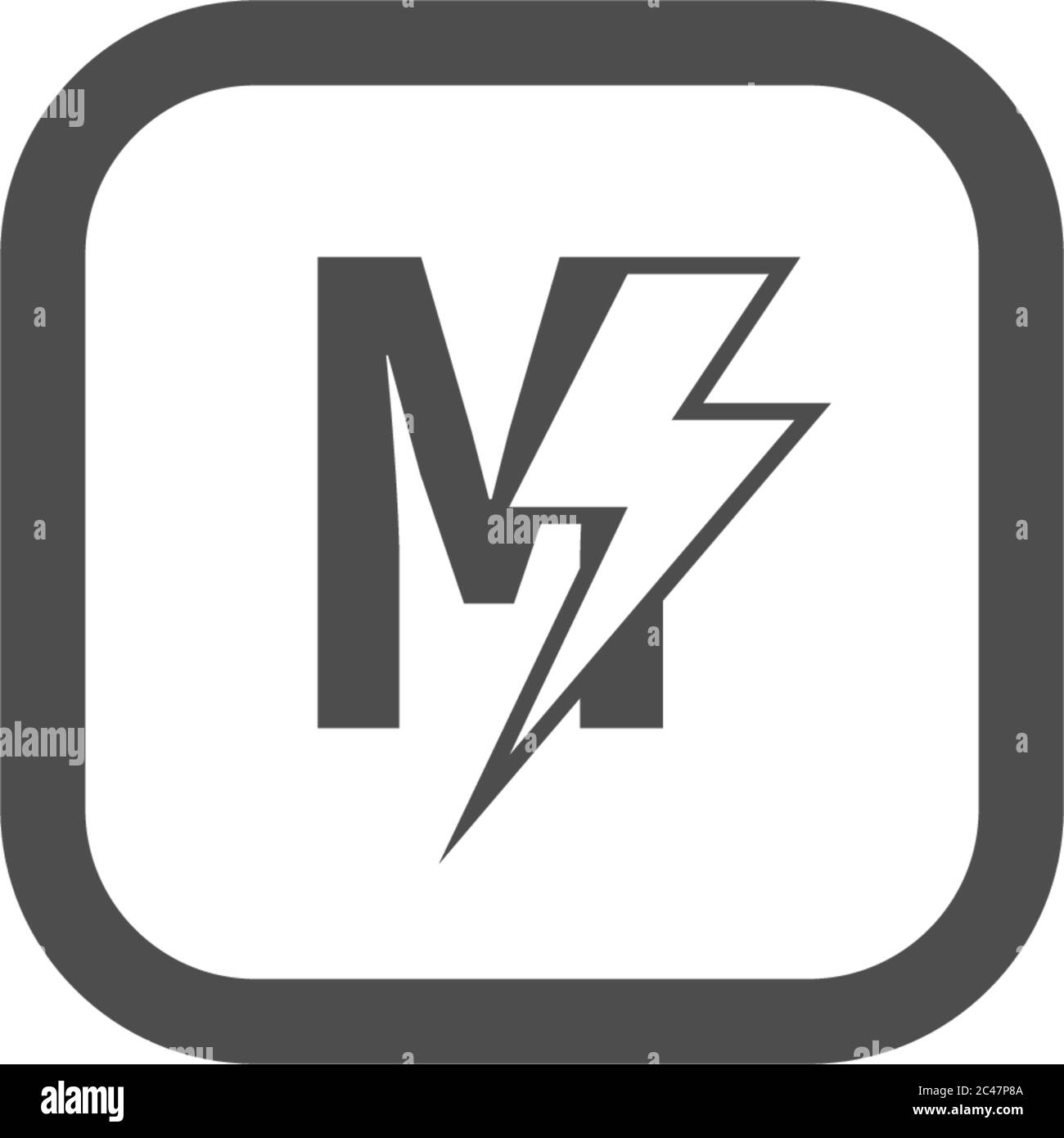 Letter M concept logo design, combination with lightning icon, in black ...
