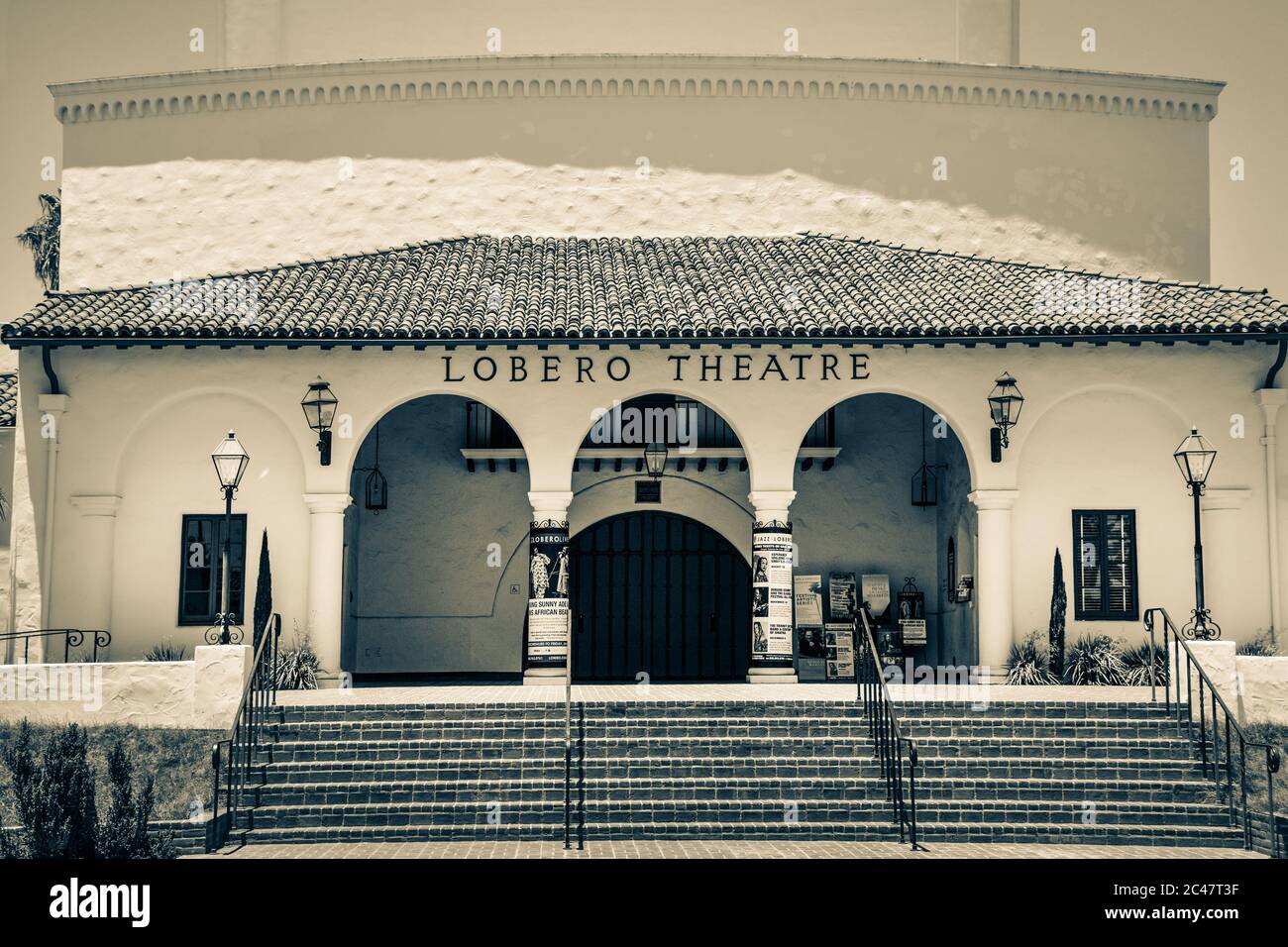 Entrance to the Spanish Colonial revival style Lobero Theatre with ...