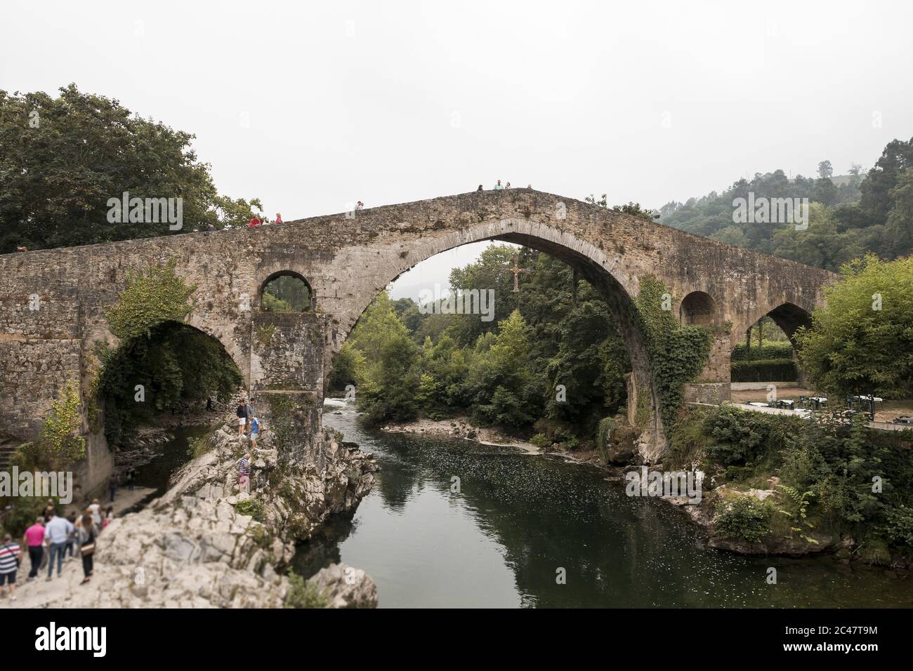Old Roman stone bridge in Cangas de Onis over the river in Spain Stock ...