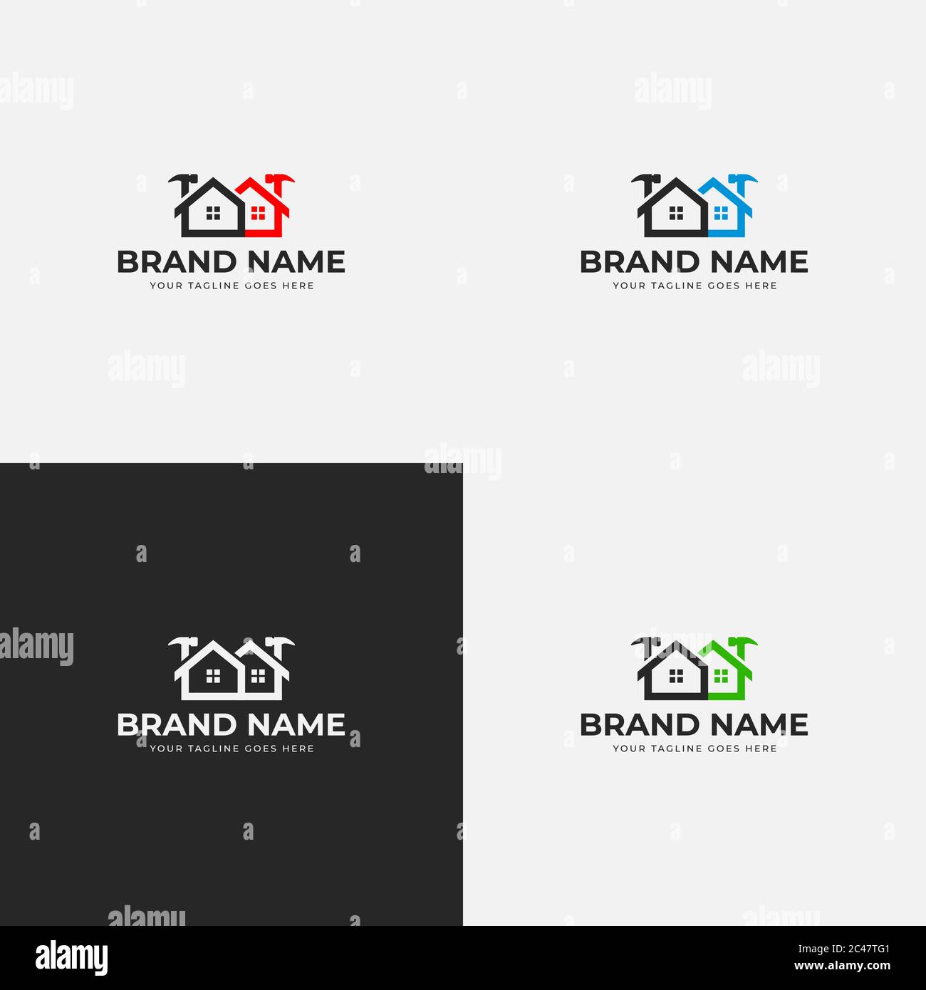 Line art home repair logo design template vector illustration. House ...