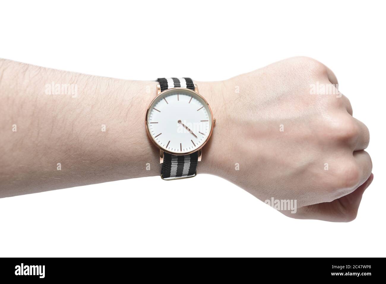 Man looking his watch isolated on white background. Time concept Stock ...