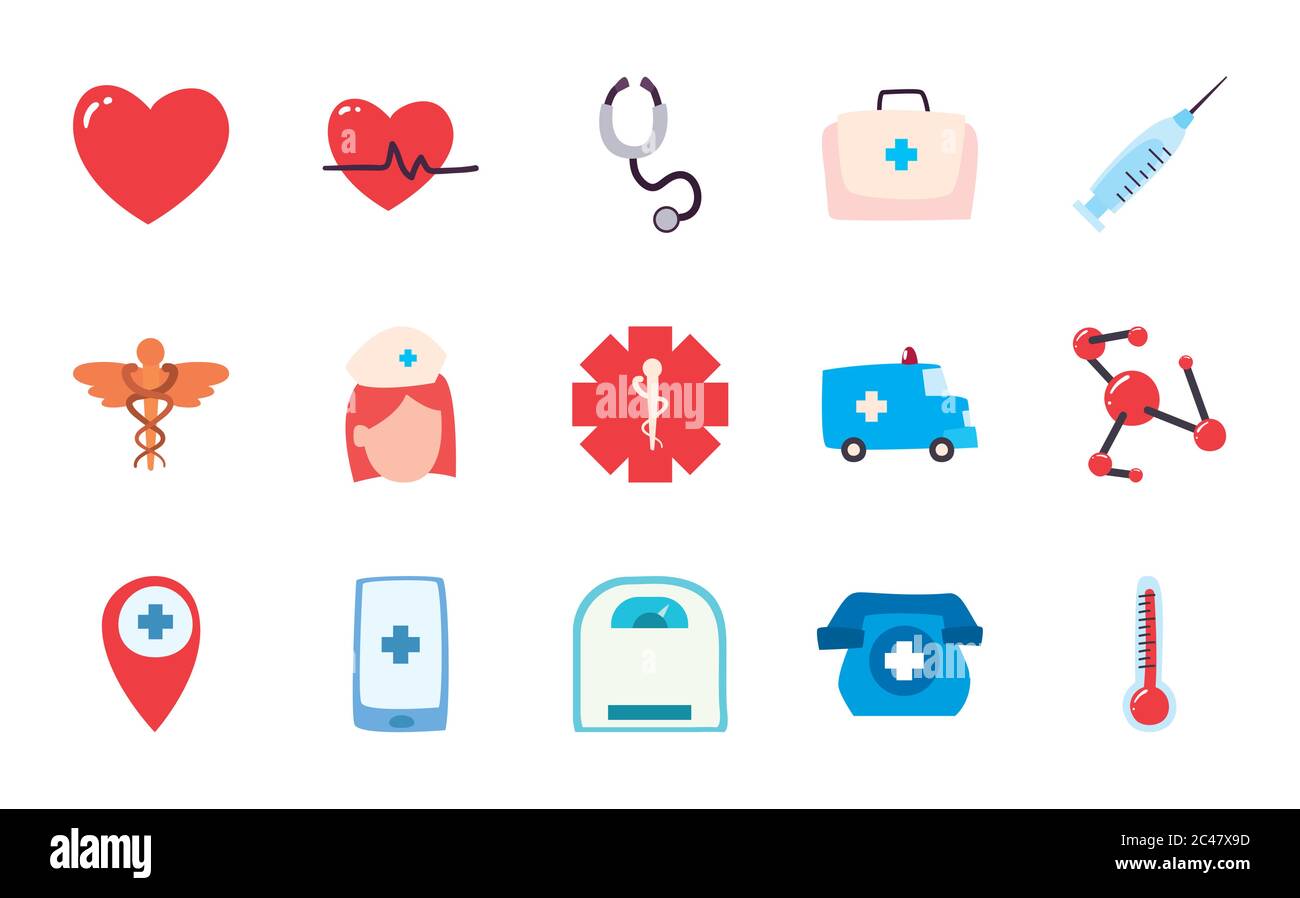 flat style icon set design of Medical care health and emergency theme ...