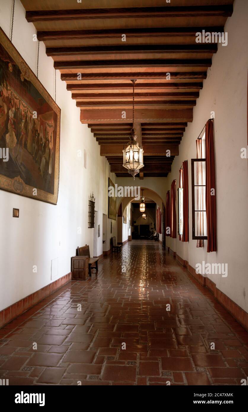 Looking down a long Corridor inside the Santa Barbara County Courthouse ...