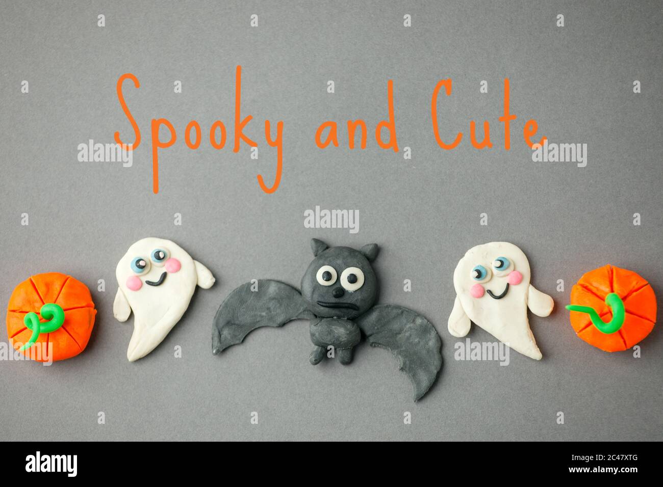 Spooky and Cute Funny toy pumpkins, ghost, bat from plasticine molded ...