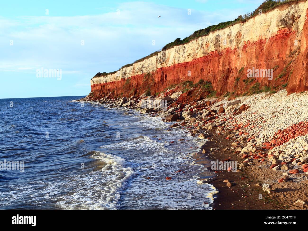 Old Hunstanton Cliffs, High Tide, Carstone, Chalk, stripes, striped ...