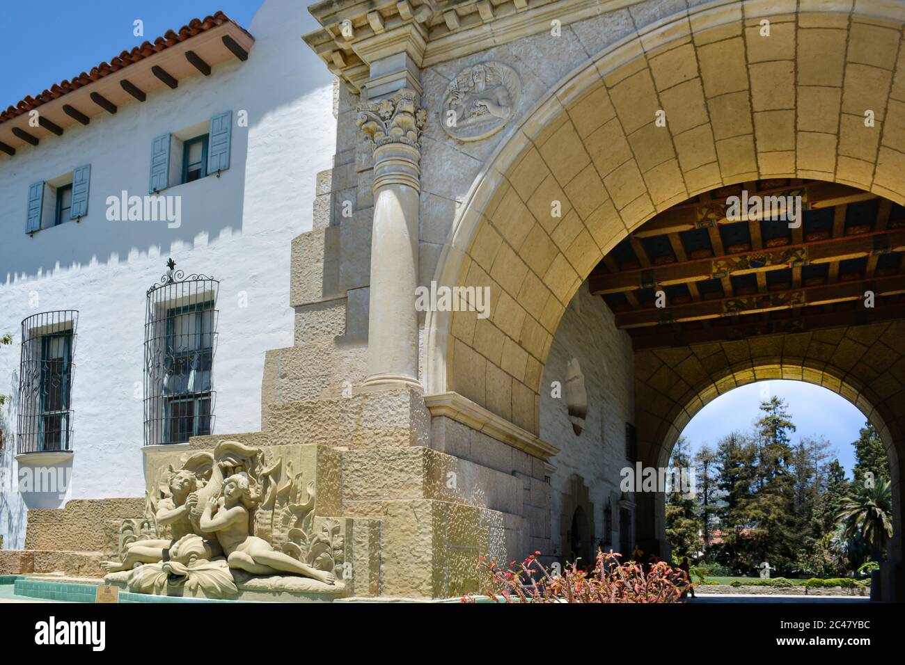 Close up of the Santa Barbara County Courthouse entrance through the ...
