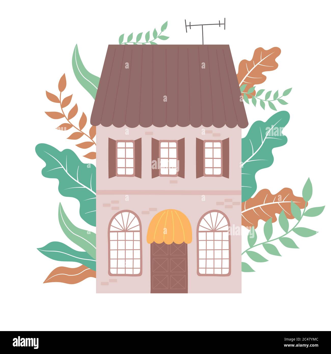 multi storey house residential garden plants front view design vector ...