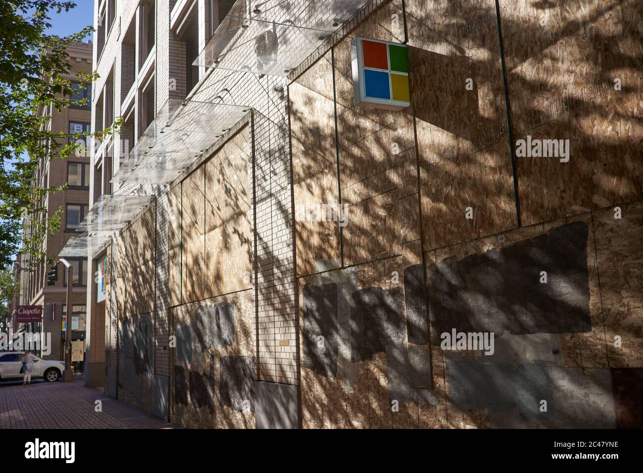 Closed and Boarded up Microsoft store in downtown Portland, Oregon ...