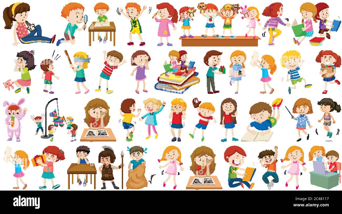 Set of cute kids cartoon character illustration Stock Vector Image ...