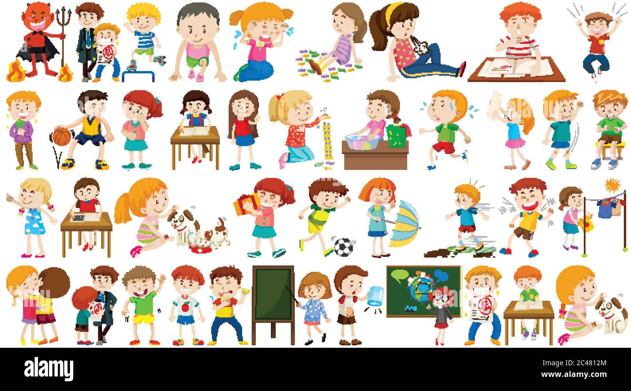 Set of cute kids cartoon character illustration Stock Vector Image ...