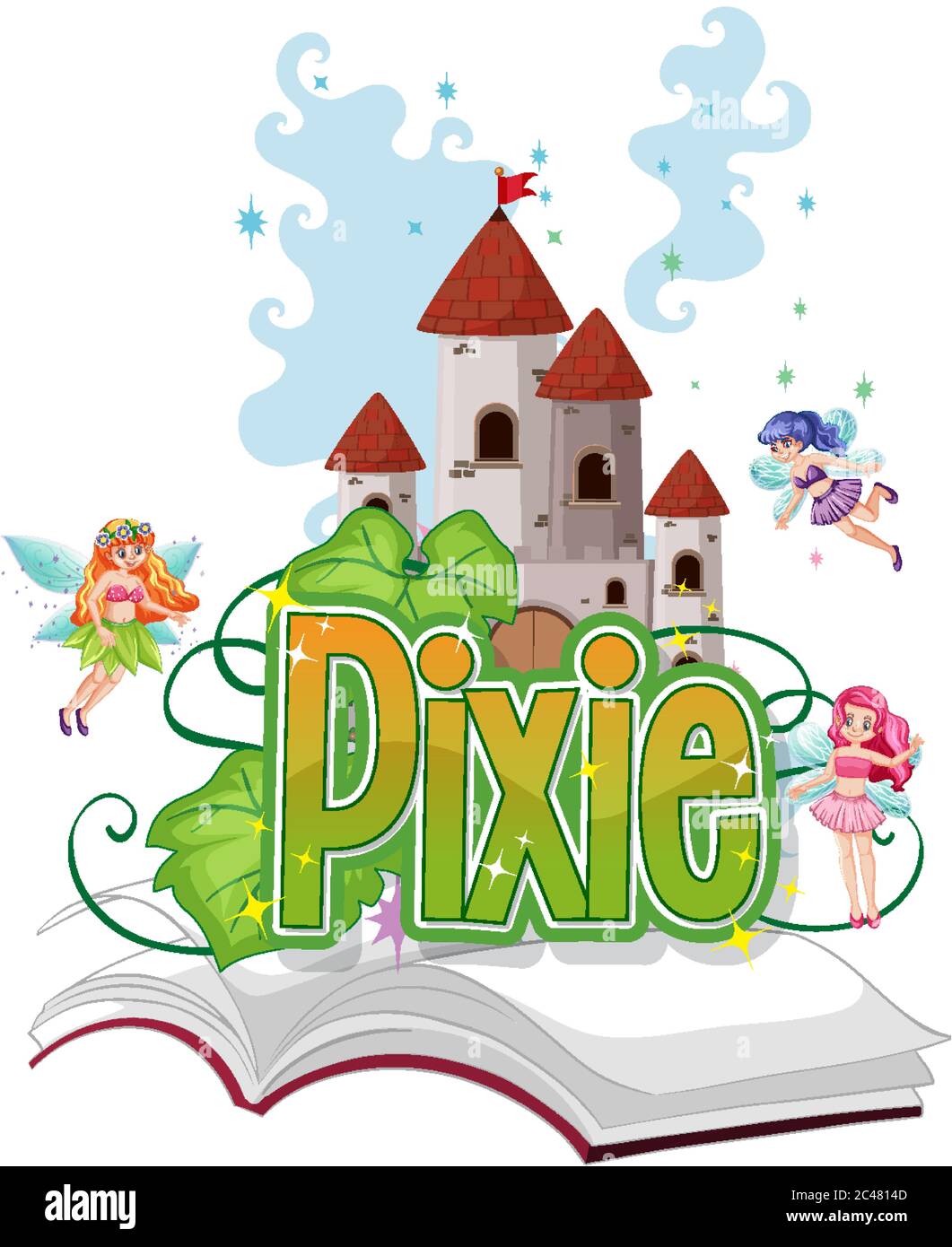 Pixie logo with little fairies on white background illustration Stock ...