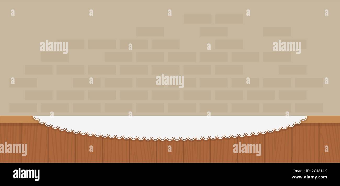 Wooden counter against a brick wall background vector flat isolated ...