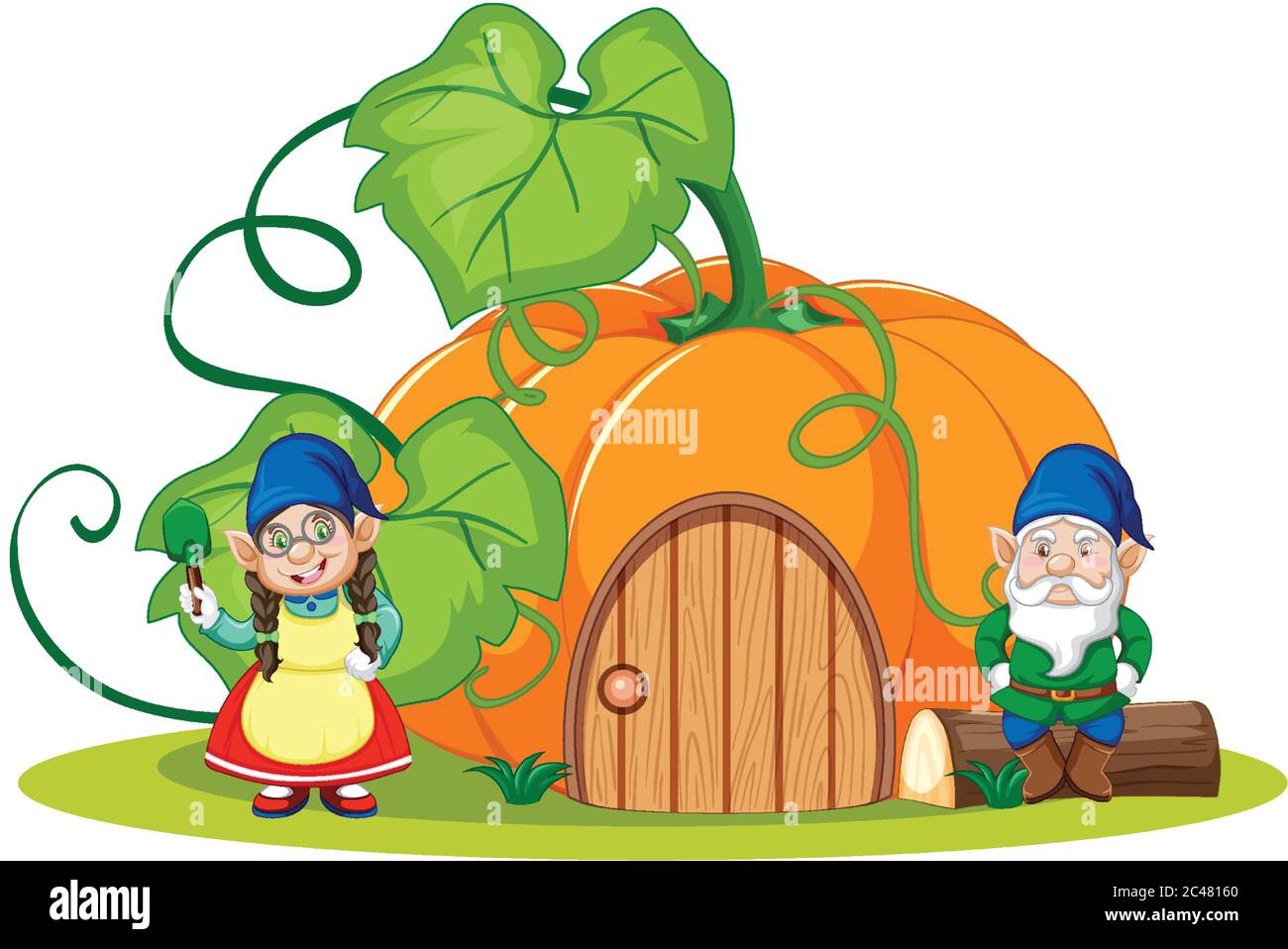 Gnomes and pumpkin house cartoon style on white background illustration ...