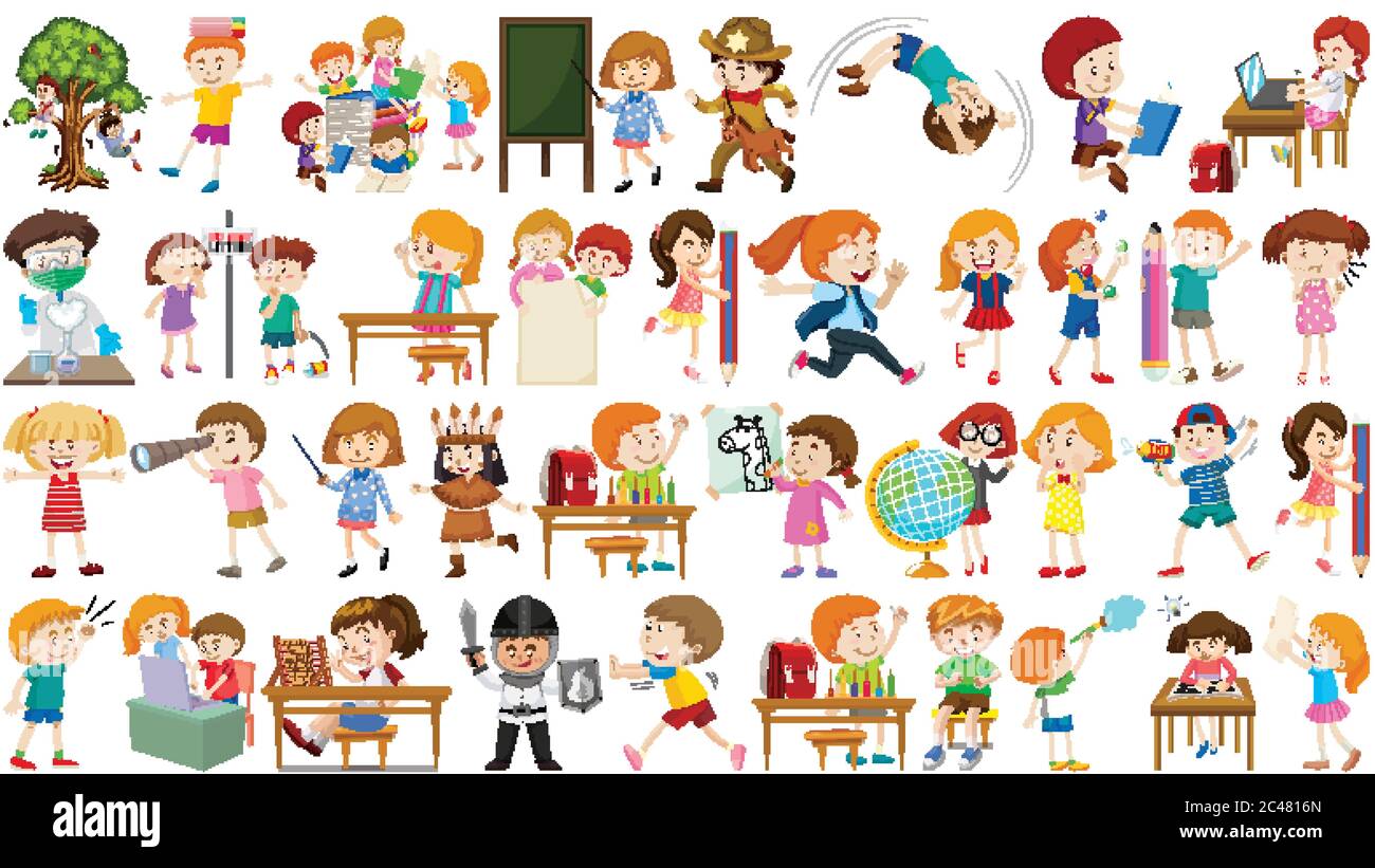 Set of cute kids cartoon character illustration Stock Vector Image ...