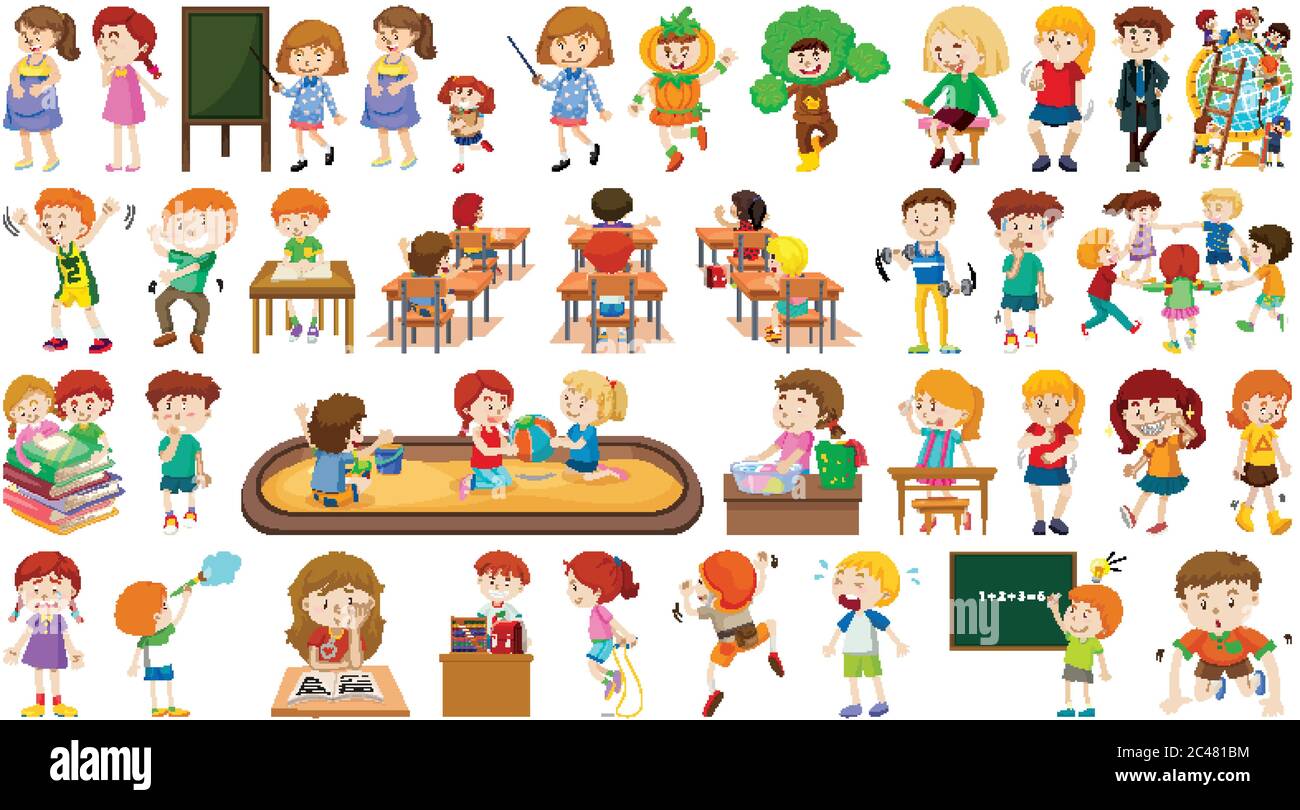 Set of cute kids cartoon character illustration Stock Vector Image ...
