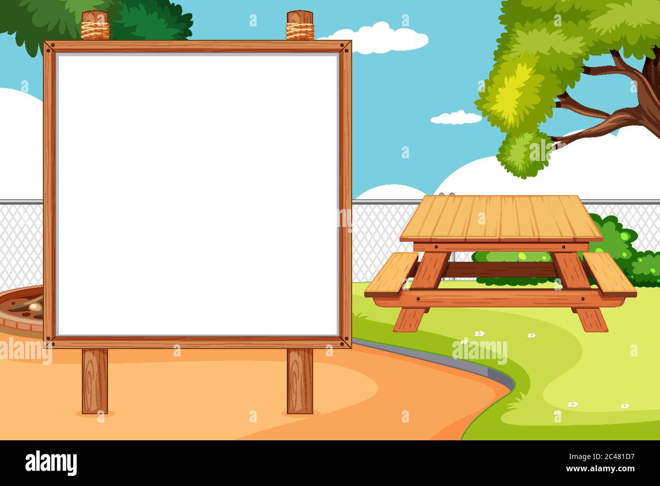 Empty banner board in nature park scenery illustration Stock Vector ...