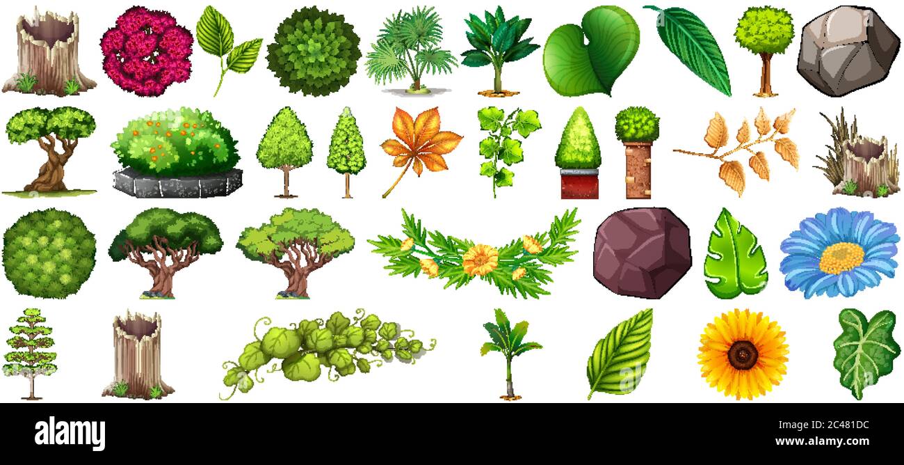 Set of different nature isolated on white background illustration Stock ...